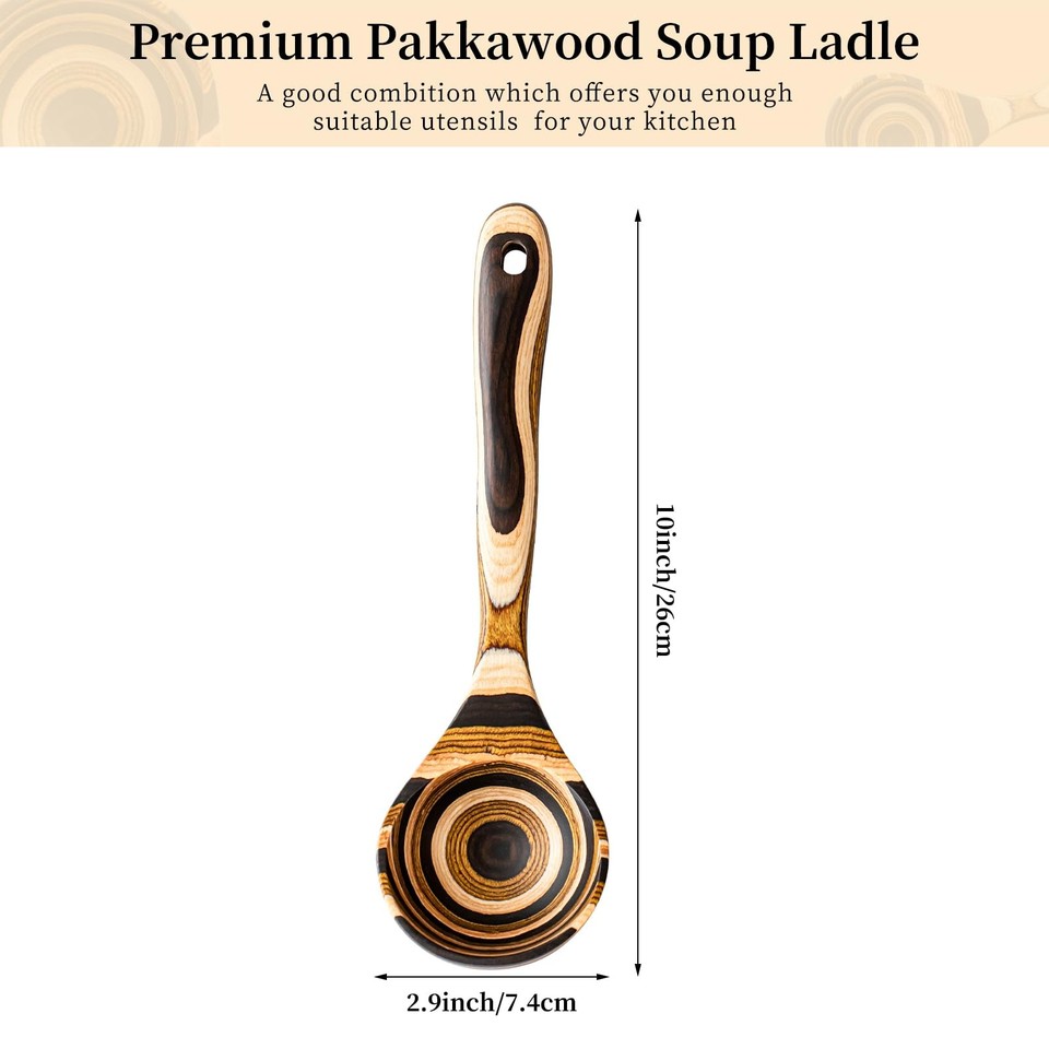Pakkawood Deep Soup Ladles, 10.6 inch Big Wooden Ladle for Cooking ...