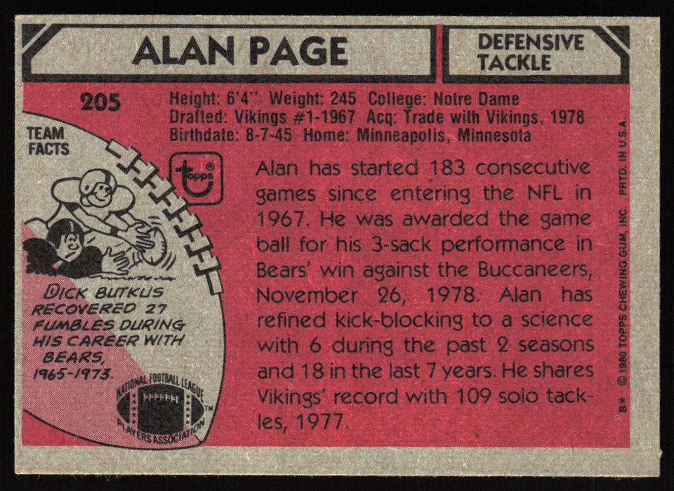 1980 Topps #205 Alan Page | eBay