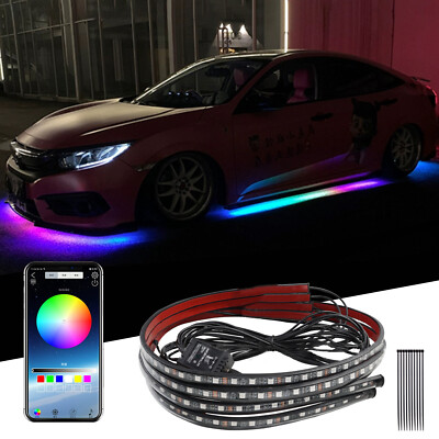 RGB LED Strip Under Car Tube APP Control Underglow Underbody System ...