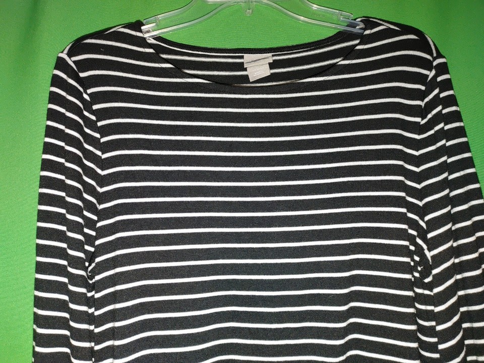 5321) NWOT CHIOC'S 1 black white stripe jersey knit pullover top long ...