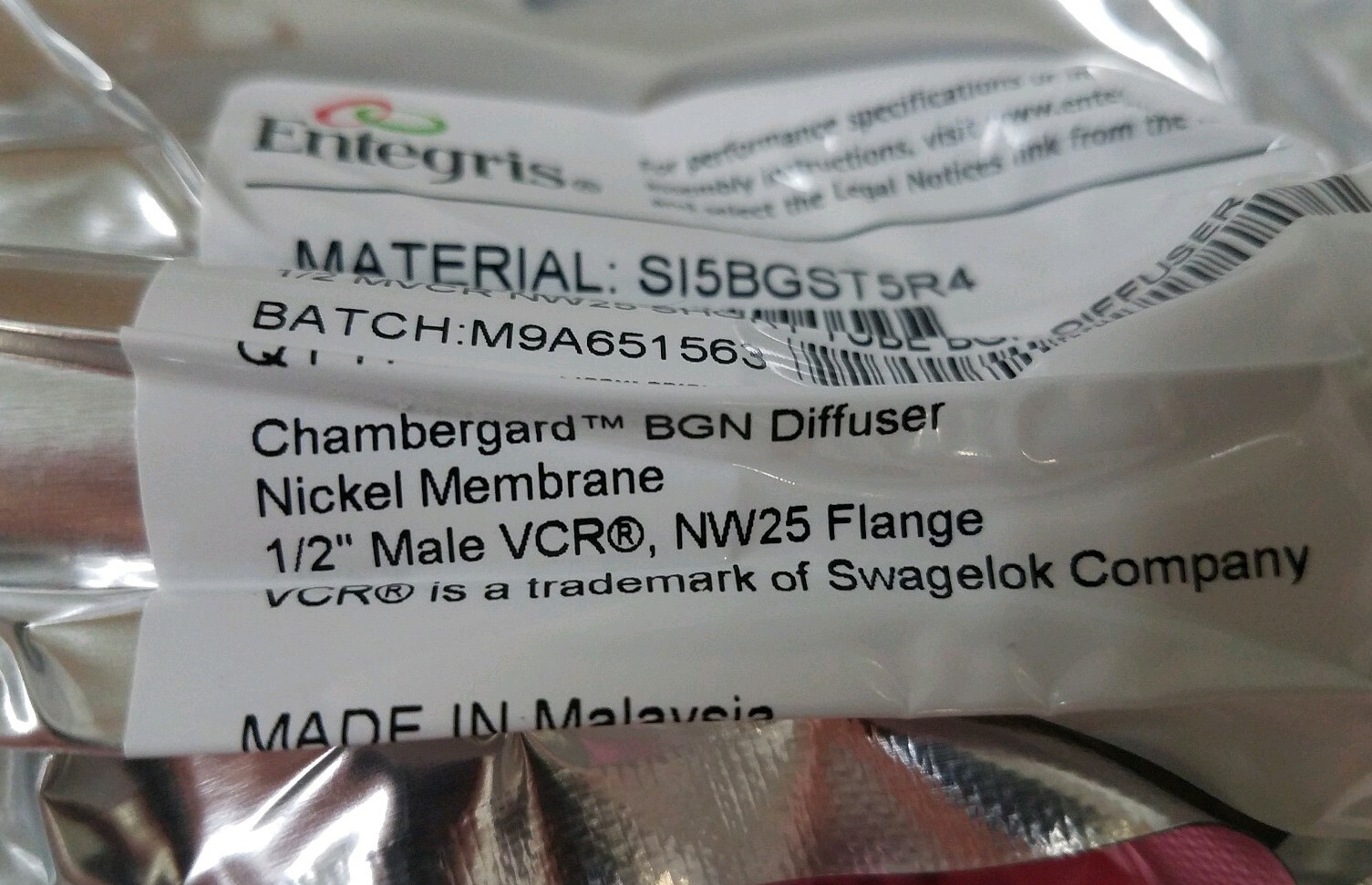 Entegris Swagelok SI5BGST5R4 Chambergard BGN Diffuser 1/2" Male VCR ...