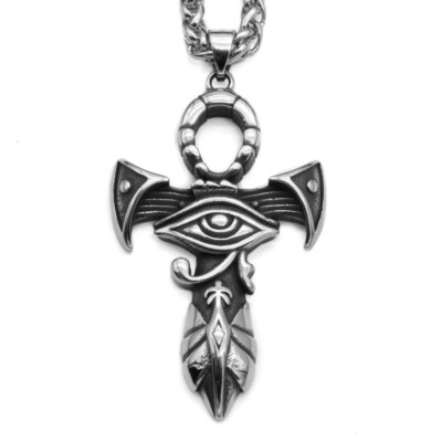 Stainless Steel Mens Egyptian Eye Of Horus Ankh Sword Pendant Necklace ...