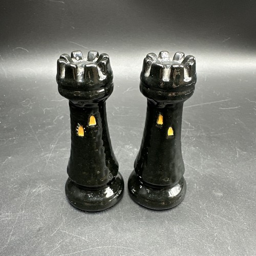 2 Duncan Black Rook Pair Ceramic Chess Pieces VTG Medieval Replacements ...
