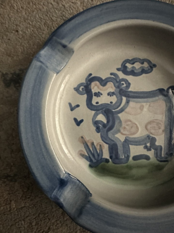 M.A. Hadley Pottery Cow Handpainted Cigar/Cigarette Ashtray Blue White ...