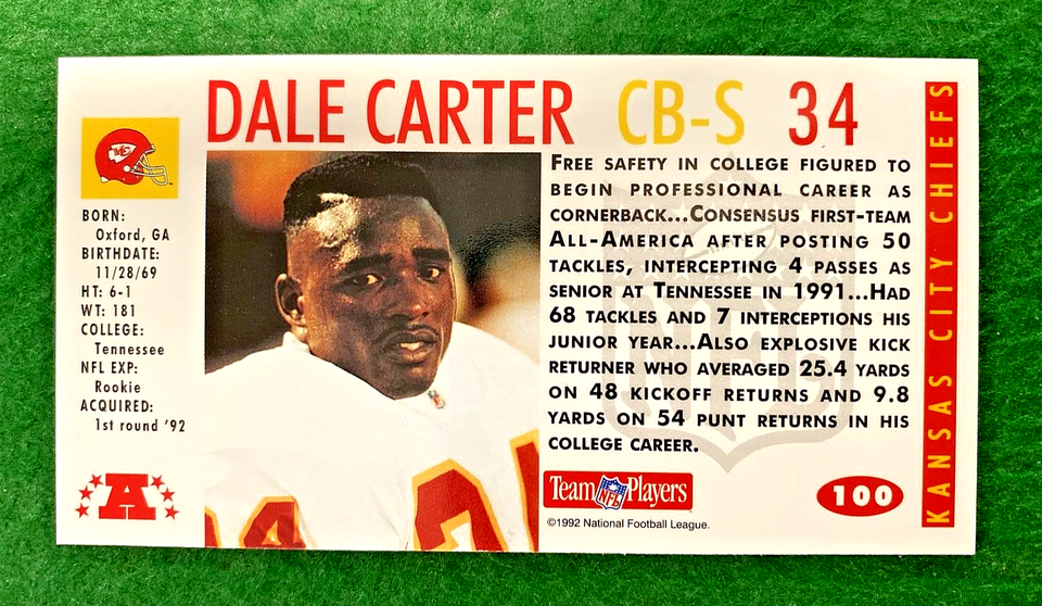 1992 NFL GameDay #100 Dale Carter Kansas City Chiefs | eBay