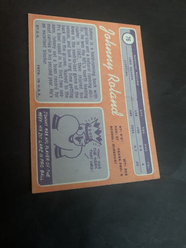 1970 Topps Football #76 Johnny Roland EX+ Cardinals Missouri Set Break ...