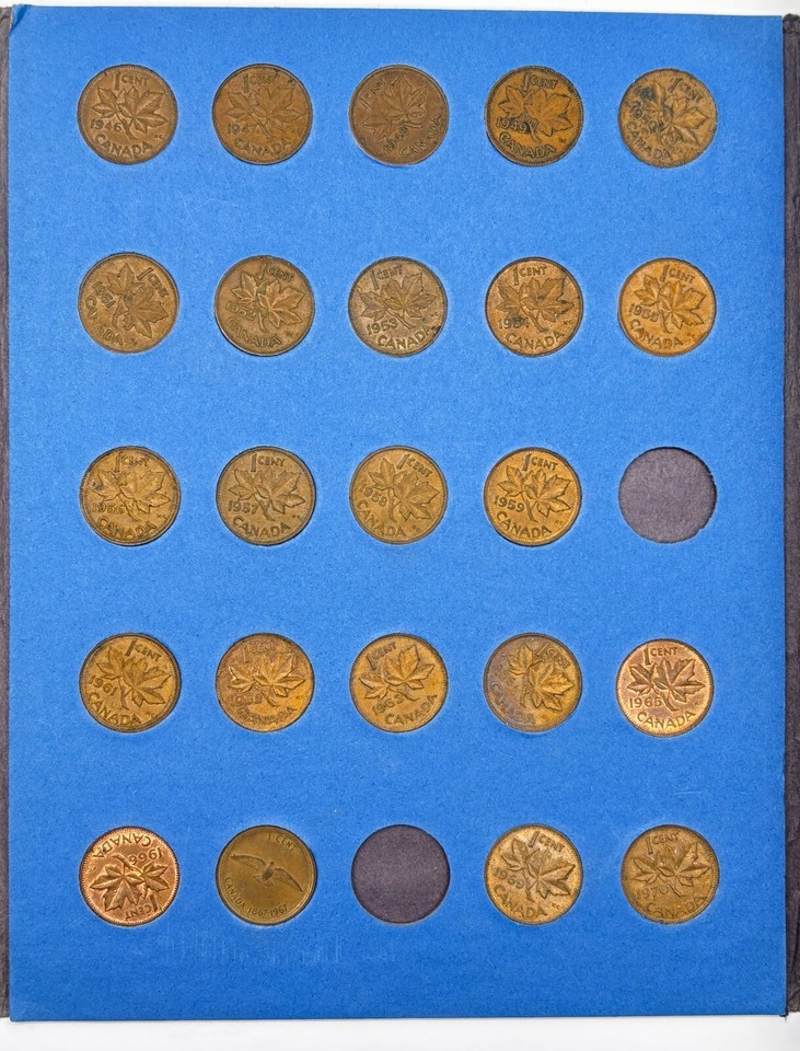 Whitman Canadian Cent Album - 1932-1975, Partially Completed, 30 Coins ...
