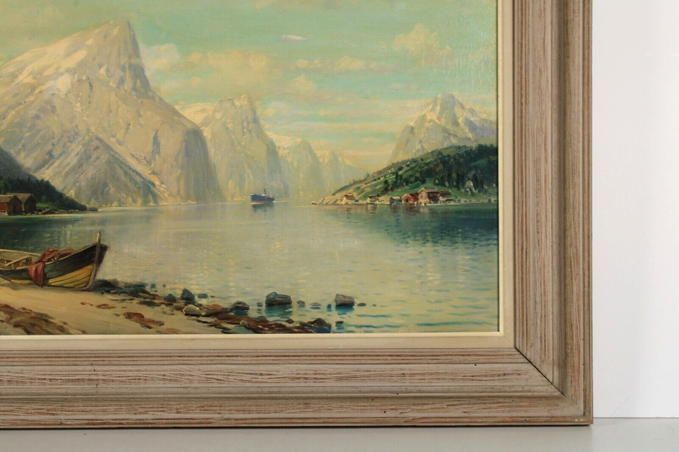 Antique Fjord Mountain Oil Painting On Canvas Signed Listed Artist Carl ...