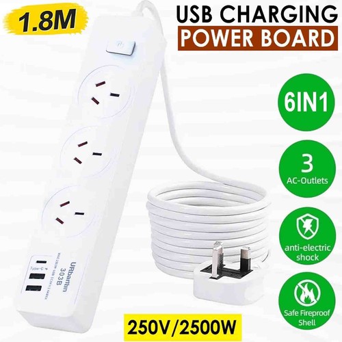 Power Board 3-Way Outlet with 2 USB Charging Ports Surge Protector ...