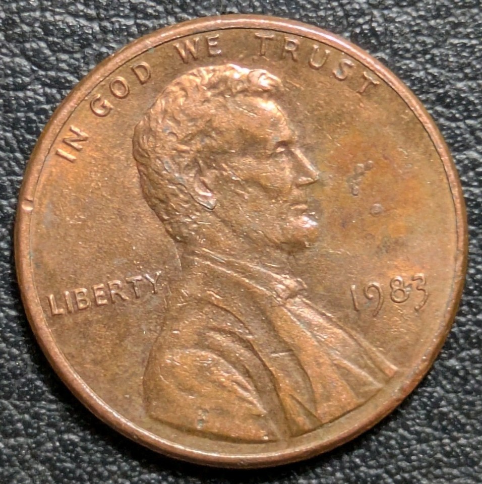 1983 1c Memorial Cent DIE CLASH Error Die Crack Error Red Brown Toned ...