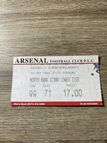 Arsenal V Borussia Monchengladbach UEFA Cup 10/09/96 1996-97 Ticket ...