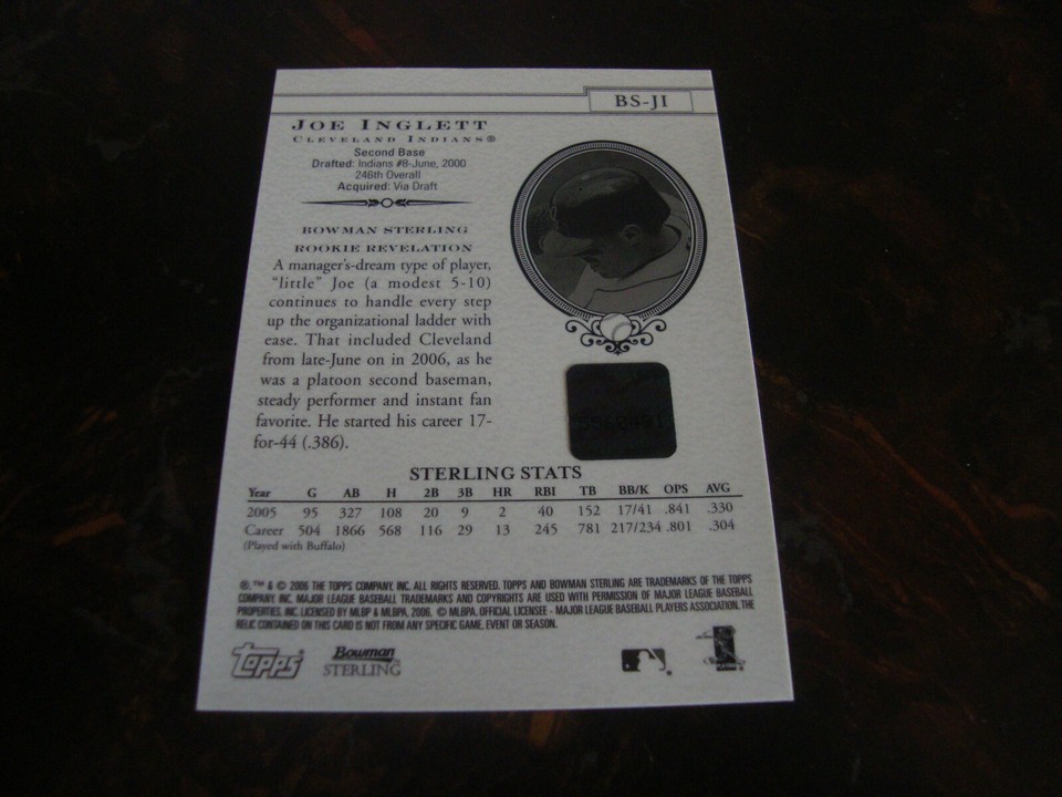 2006 Bowman Sterling Baseball---Autographed Rookie---#BS-JI Joe Inglett ...