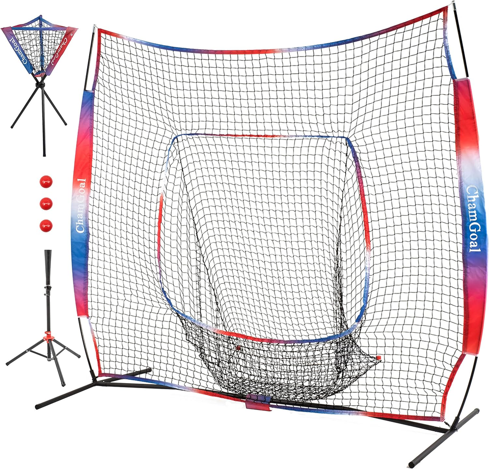 7X7 Ft Baseball Softball Hitting Practice Net +Batting Tee+Ball Caddy+3 ...