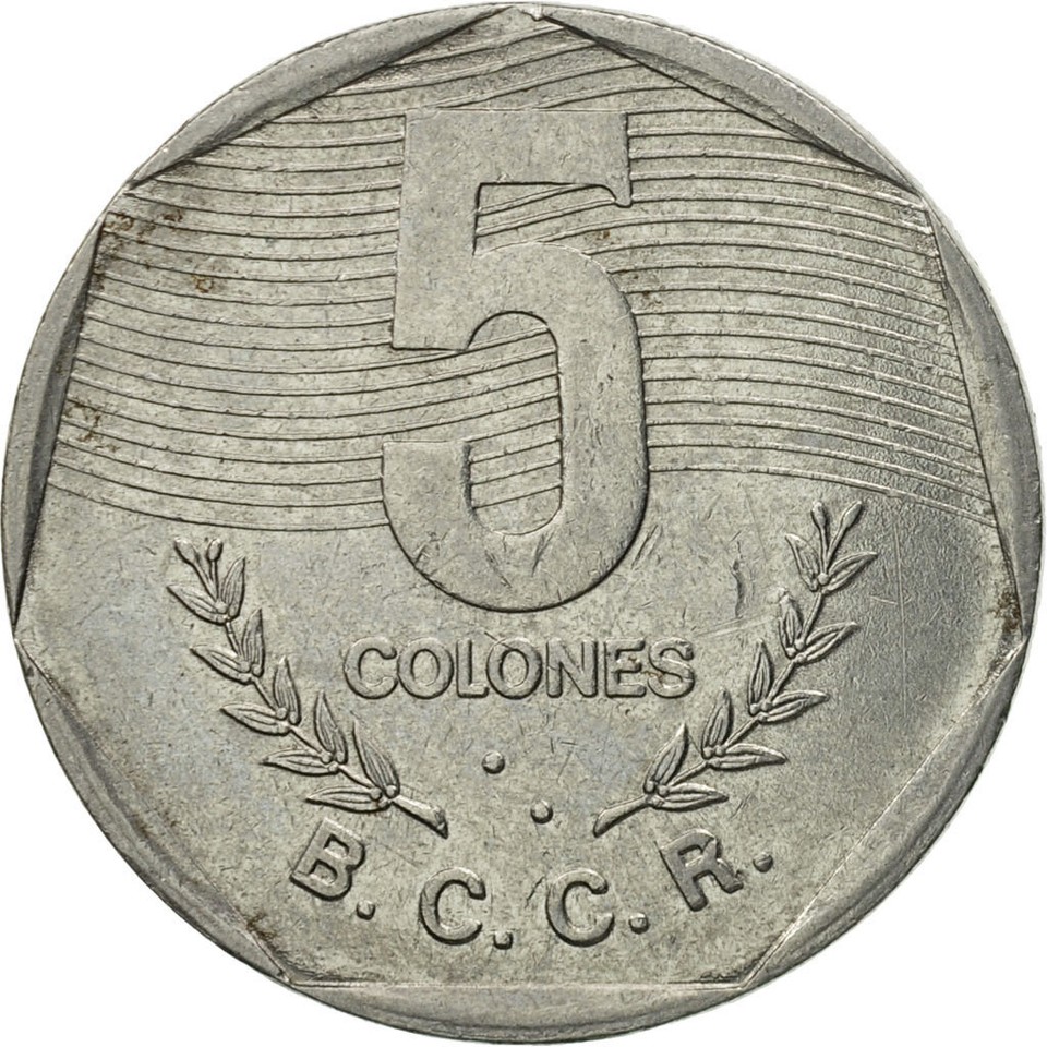 [#528393] Coin, Costa Rica, 5 Colones, 1989, EF(40-45), Stainless Steel ...
