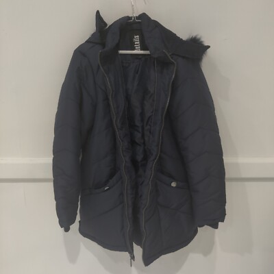NWoT Intl. Details Women's Full Zip Hooded Puffer Jacket Navy Size 1X ...
