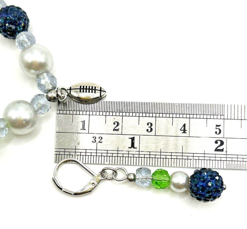 Seattle Seahawks Stretch Bracelet & Earrings Set w Glass Beads: Green ...