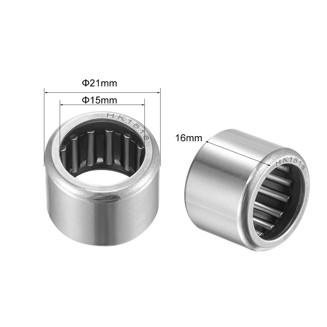 HK1516 Needle Roller Bearings 15mm x 21mm x 16mm Chrome Steel Open End ...