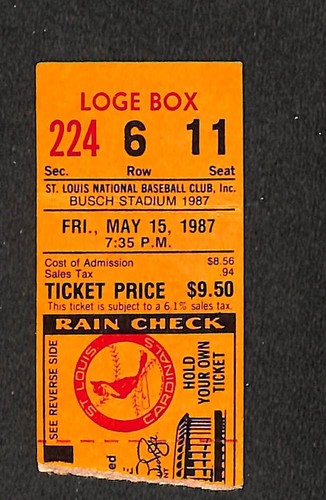 MAY 15, 1987 CINCINNATI REDS @ ST. LOUIS CARDINALS TICKET STUB | eBay