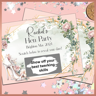 10x Personalised FLORAL FRAME DARE SCRATCH CARDS Hen Night Birthday ...
