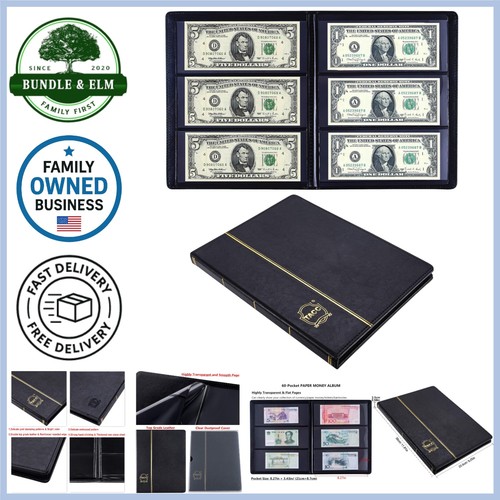 Leather Currency Album 60 Pockets Collectors Banknote Holder Storage ...