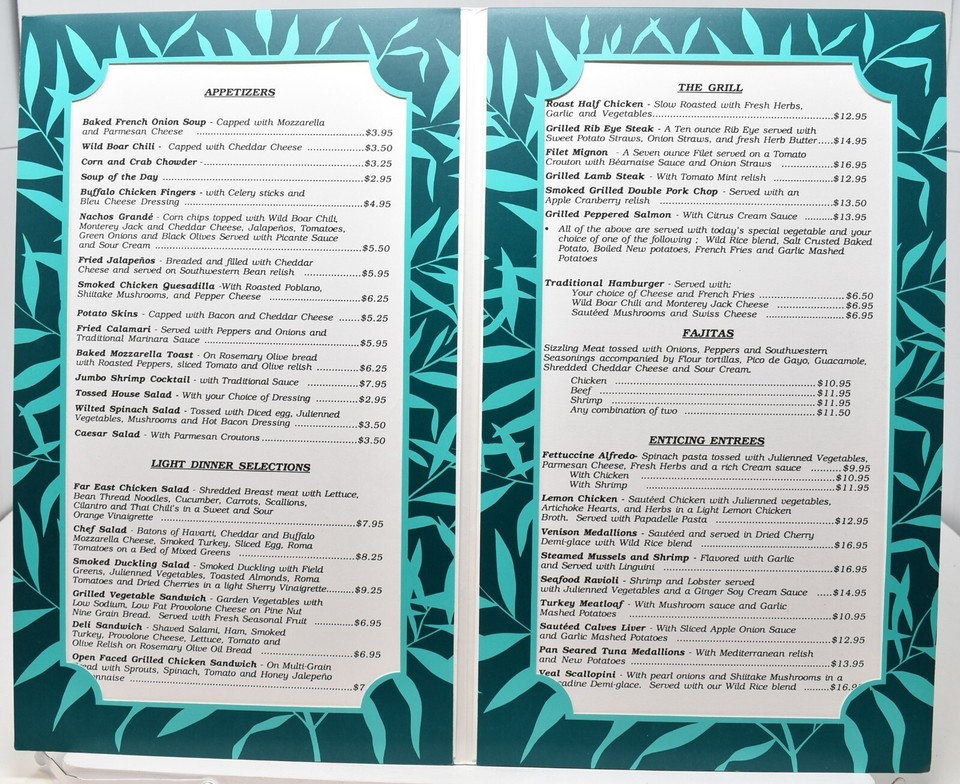 1990s Cafe Ravinia Restaurant Menu Holiday Inn Hotel Crowne Plaza ...