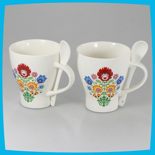 White Floral Flowers Ceramic Porcelain China 2x Tea Coffee Cups Mugs ...