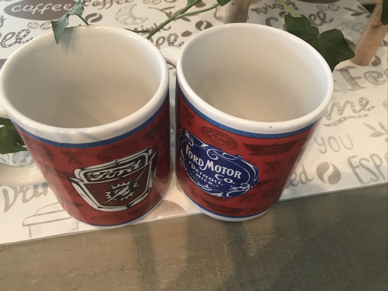 CERAMIC SET OF TWO MULTICOLOR FORD MOTOR CO. COFFEE MUGS | eBay