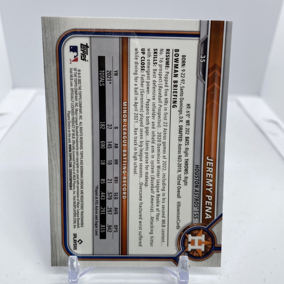 2022 Bowman Chrome Jeremy Pena Rookie Card RC #35 Houston Astros | eBay