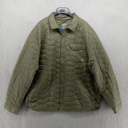 Huk Fishing Shacket Mens XL Green Tarpon Quilted Shirt Jacket Button Up ...