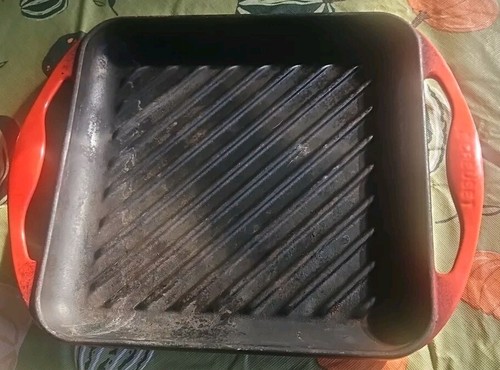 Le Creuset Cast Iron Enamel 9" square Grill Griddle Pan Red | eBay ...