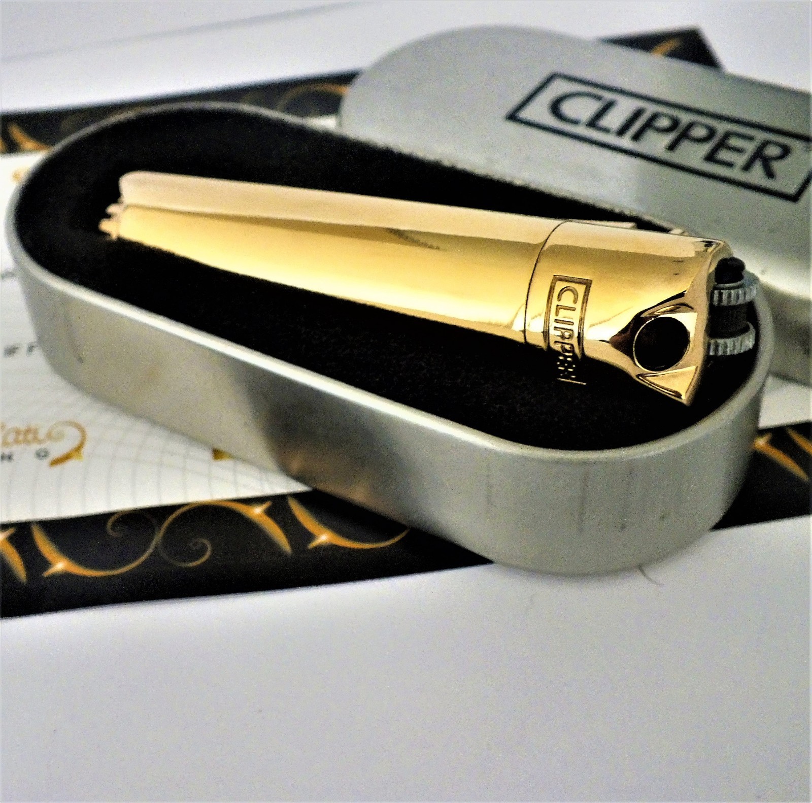 24Ct Gold Plated Metal Pipe Clipper Cigarette Cigar Lighter Refillable ...