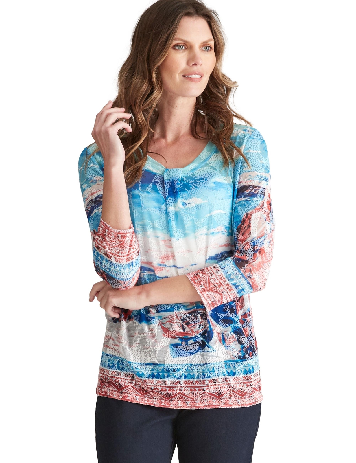 W LANE - Womens Summer Tops - Beige Tshirt / Tee - Cotton - Abstract ...