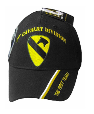 1st CAVALRY DIVISION BLACK EMBROIDERED BASEBALL CAP hat first team vet ...