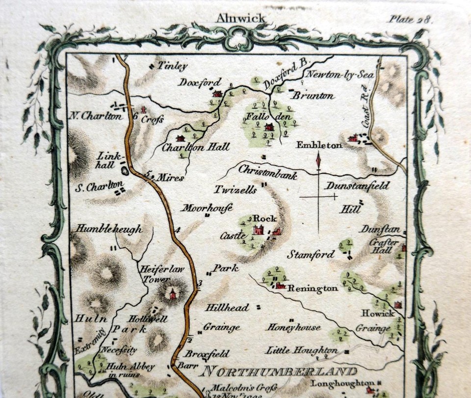 NORTHUMBERLAND ALNWICK ROAD MAP BY ARMSTRONG c1776 GENUINE ANTIQUE MAP ...