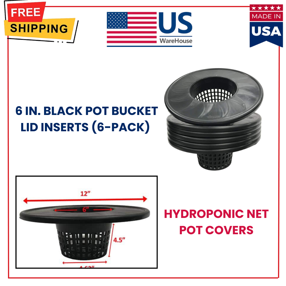 6 in. Black Pot Bucket Lid Inserts (6-Pack) – Hydroponic Net Pot Covers ...