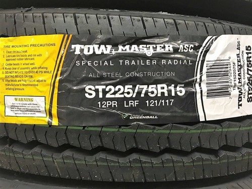 2 Tires ST 225/75R15 GreenBall Tow-Master ASC All Steel Trailer Load F ...