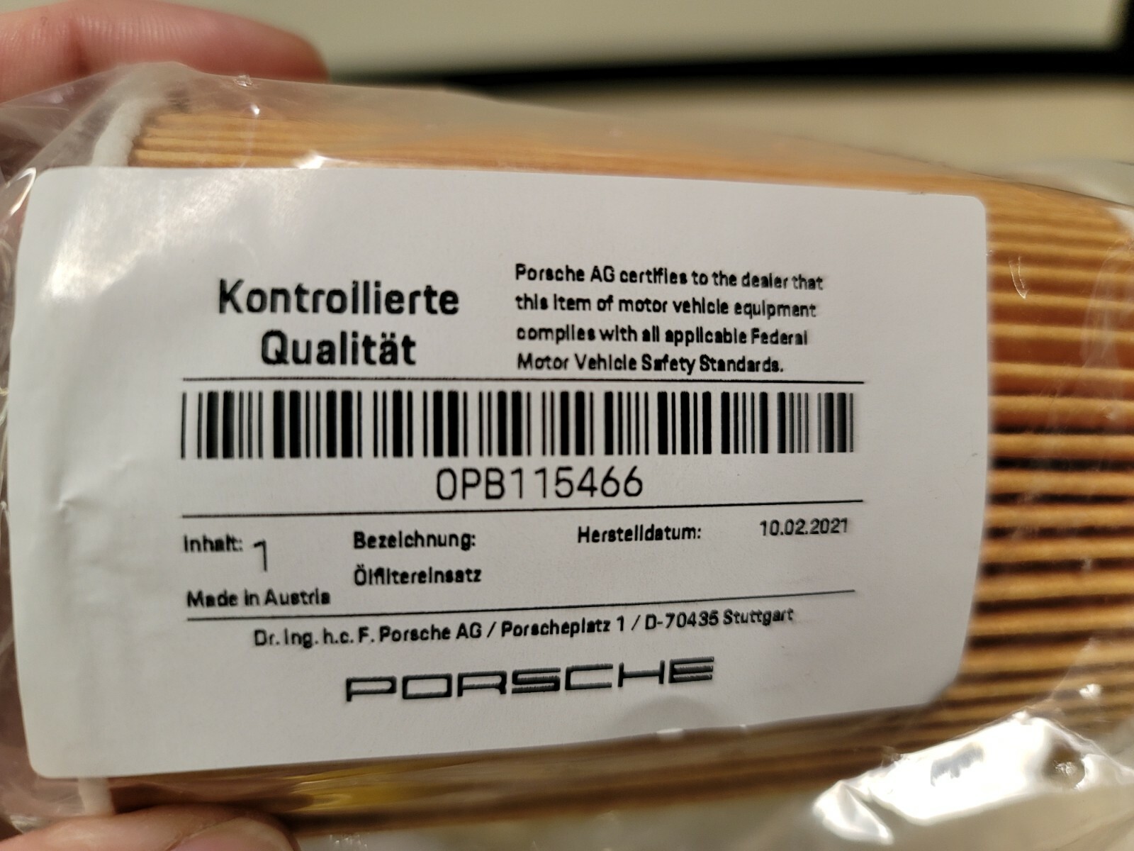 Porsche opb115466 oil filter Genuine FILTER ONLY | eBay