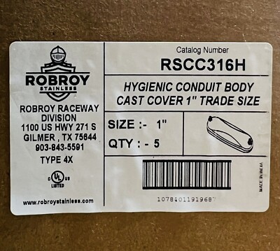 Robroy RSCC316H 1" (Box Of 5) SS Hygienic Conduit Cast Covers | eBay
