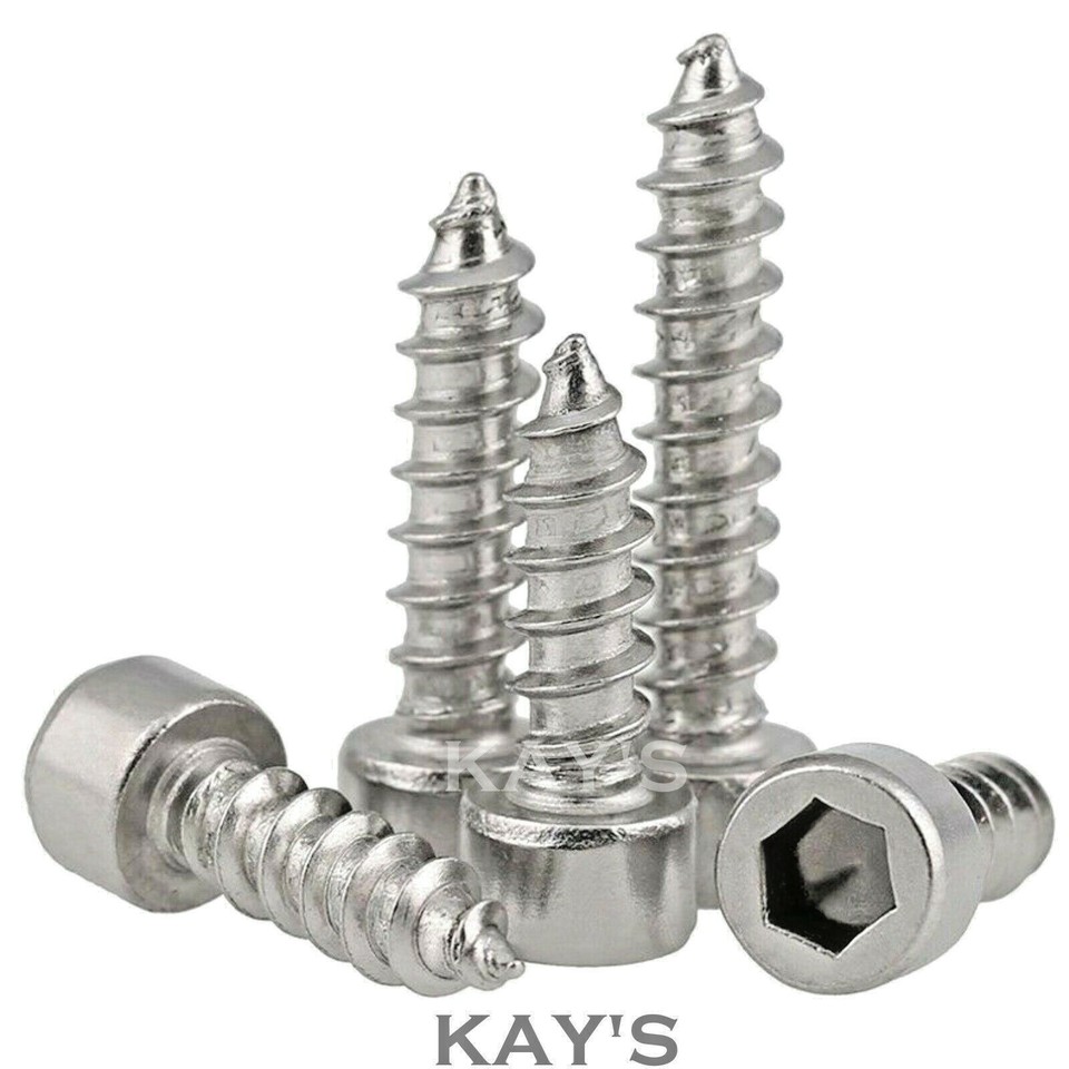 SOCKET CAP SELF TAPPING SCREWS A2 STAINLESS STEEL ALLEN KEY TAPPERS No ...