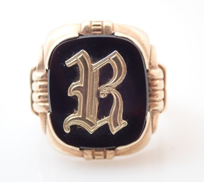 Antique Art Deco Ostby Barton OB 10k Gold Signet Initial "R" Onyx Band ...