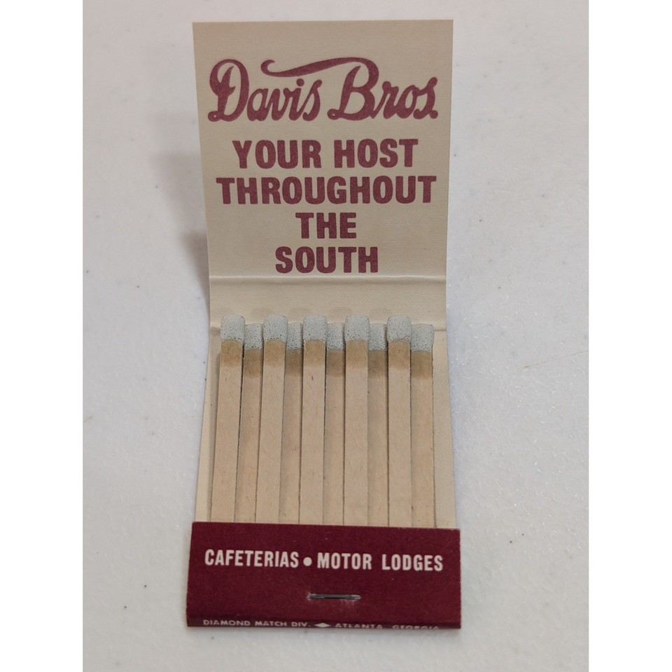 Vintage Davis Bros Cafeterias Motor Lodges Matchbook Diamond Match ...