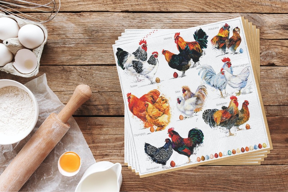 20 Lunch Paper Napkins CHICKEN COLLECTION Chicken Breeds Rooster ...