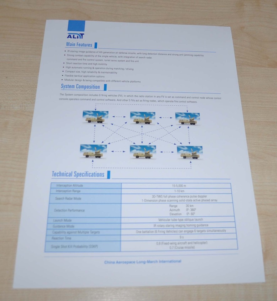 FB-10 Mobile Air Defense Missile Weapon System Truck Chinese Brochure ...