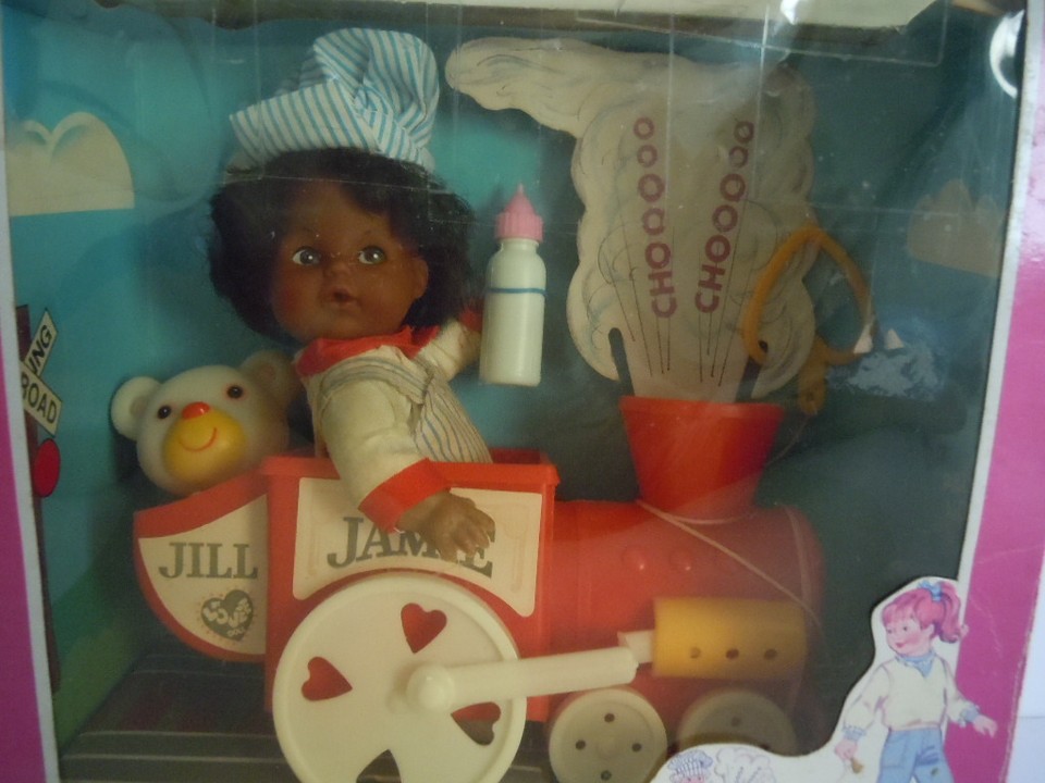 RARE AFRICAN AMERICAN DOLL ! VINTAGE LOVEE DOLL JAMIE & BABY BEAR PULL ...