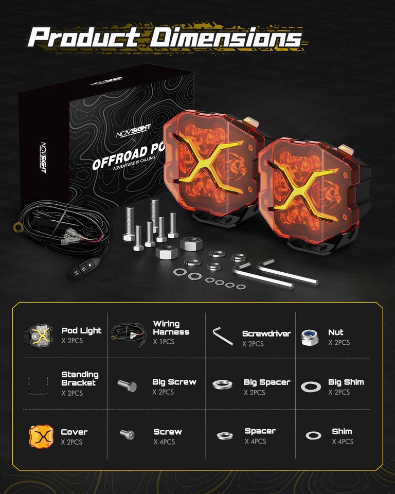 2PCS NOVSIGHT X Series 4'' LED Pod Lights 6000LM Off Road Car Work ...