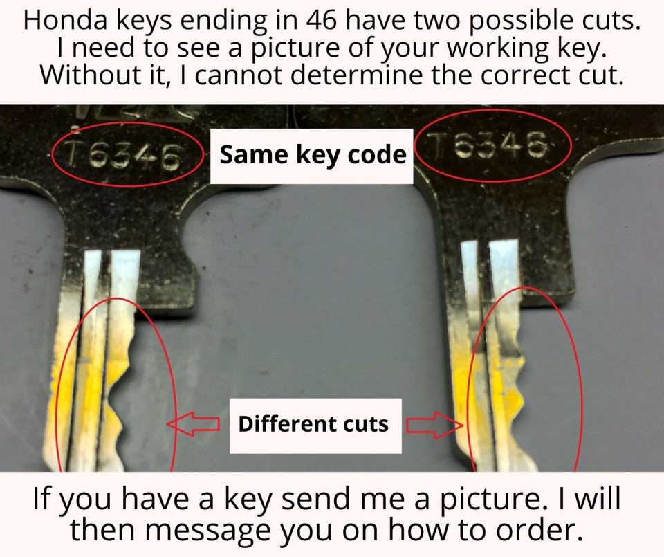 Honda Motorcycle Keys Replacement Key Cut to your Code T3346-T3997 | eBay