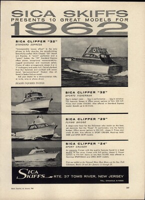 1962 PAPER AD Sica Skiffs Clipper Express Sport Fisherman Cruiser ...