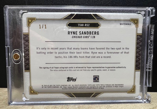 Ryne Sandberg 2022 Topps Triple Threads Autograph White Whale 1/1 Patch ...