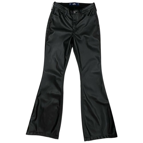 HOLLISTER Women's Black High Rise Flare Faux Leather Pleather Pants ...