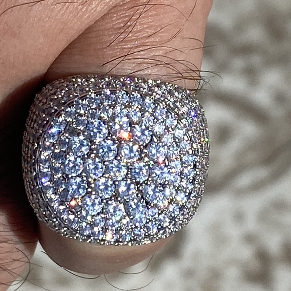 Men's Huge Flower Cluster Ring Simulated CZ Gold Plated Two Tone Iced ...